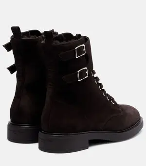 GIANVITO ROSSI Shearling-lined Suede Combat Boots - Brown