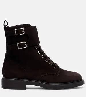 GIANVITO ROSSI Shearling-lined Suede Combat Boots - Brown