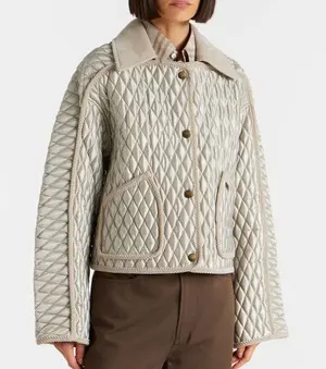 Burberry Corduroy-trimmed Quilted Jacket - Grey