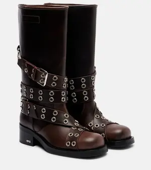 Mach & Mach Buckle Belt Leather Biker Boots