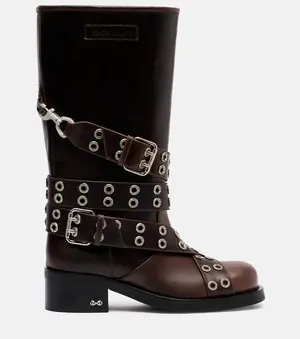 Mach & Mach Buckle Belt Leather Biker Boots