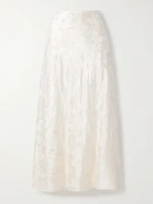 DANIELLE FRANKEL Desi Painted Silk And Wool-blend Maxi Skirt - Neutrals
