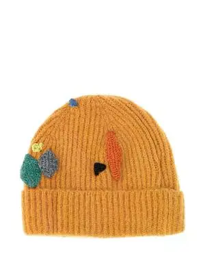 EXQUISITE J Embroidered Ribbed Beanie - Orange