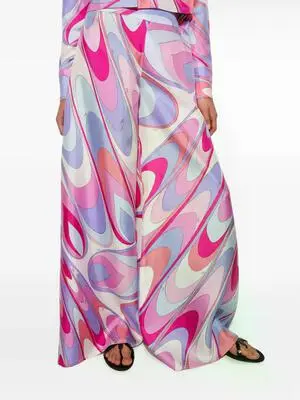 Emilio Pucci Onde-print Silk-twill Trousers - White