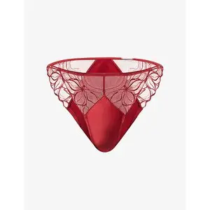 Calvin Klein Floral Lace Satin Stretch-woven Brief - Fall Berry