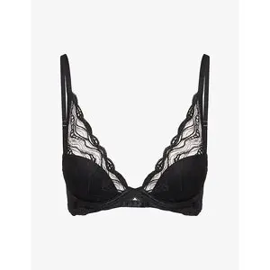 Calvin Klein Sensual Floral-embroidered Stretch-lace Plunge Bra - Black