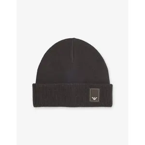 Emporio Armani Ribbed Wool And Cashmere Beanie Hat - Raven