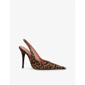Amina Muaddi Anok 105 Leopard Suede Slingback Heels