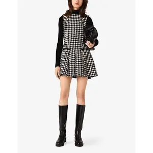 Maje Houndstooth Flared Tweed Mini Dress