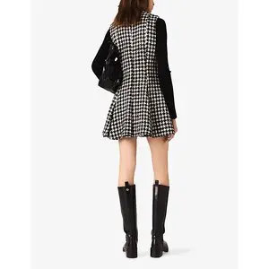 Maje Houndstooth Flared Tweed Mini Dress