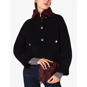 Maje Cropped Button-down Wool-blend Jacket