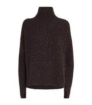 ALLUDE Wool-cashmere Crystal-embellished Sweater - Brown