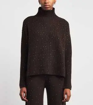 ALLUDE Wool-cashmere Crystal-embellished Sweater - Brown