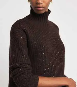 ALLUDE Wool-cashmere Crystal-embellished Sweater - Brown
