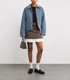 Sandro Denim Jacket With Check Trim - Blue