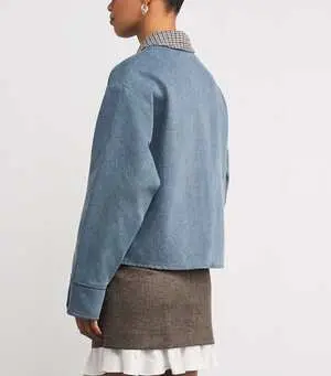 Sandro Denim Jacket With Check Trim - Blue