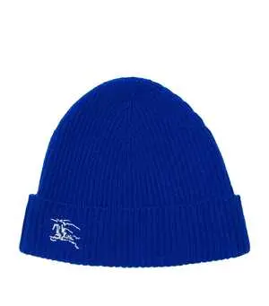 Burberry Cashmere Beanie With Equestrian Knight Design - Blue
