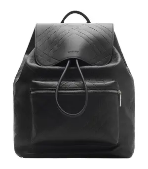 Burberry Leather Check-embossed Backpack - Black