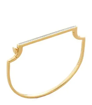 Monica Vinader Vermeil And Diamond Slim Signature Bangle - Gold