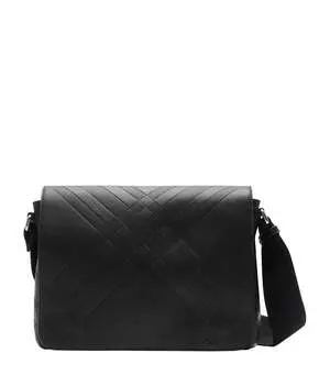 Burberry Leather Check-embossed Messenger Bag - Black