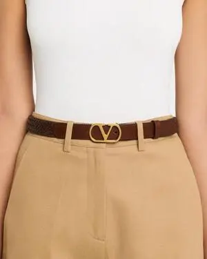 Valentino Garavani Vlogo Signature Braided Leather Belt - Brown