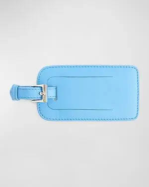 ROYCE NEW YORK Monogrammed Leather Luggage Tag Light Blue