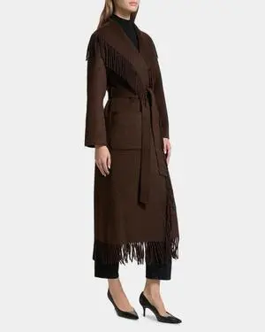 Simkhai Carrie Fringe Wool Long Coat Chocolate
