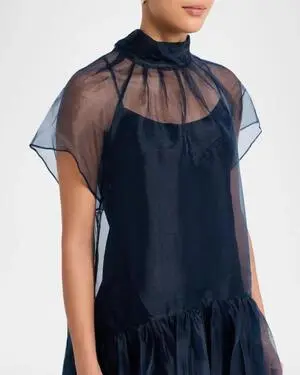 Simkhai Beaux Tiered Organza Mini Dress - Midnight