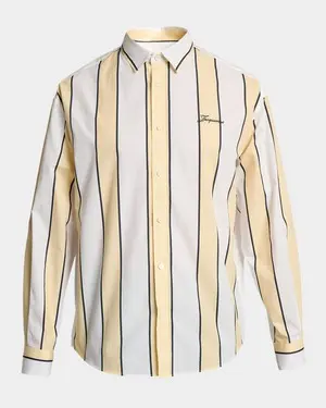 Jacquemus The Simon Stripe Poplin Button-down Shirt - Print Stripes White/yellow