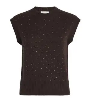 ALLUDE Wool-cashmere Embellished Sleeveless Sweater