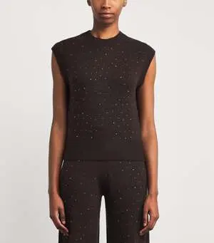 ALLUDE Wool-cashmere Embellished Sleeveless Sweater
