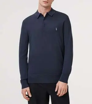 ALLSAINTS Merino Wool Long-sleeve Mode Polo Shirt