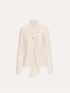 Oscar De La Renta Foxglove Tie-neck Georgette Blouse