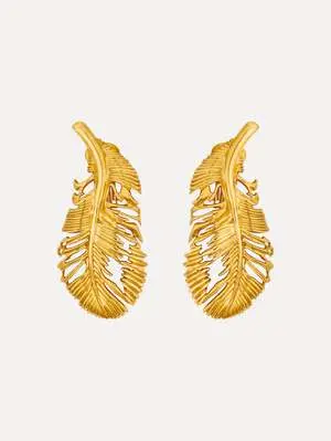 Oscar De La Renta Feather Clip-on Earrings - Gold