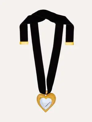 Oscar De La Renta Hammered Heart Velvet Necklace - Black