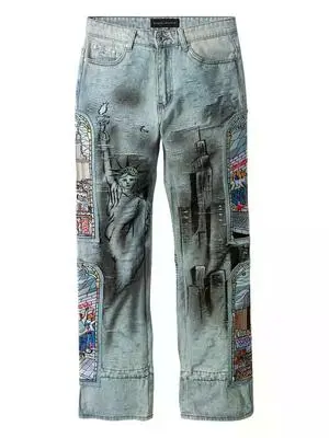 WHO DECIDES WAR BY EV BRAVADO Patch-embellished Straight Jeans