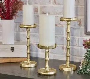 KIM GRAVEL HOME As Is Set/3 Gold Bamboo Style Pillar Holders Kim Gravel - One-color