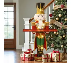 LUXEN HOME Luxenhome 4ft Lighted Red Nutcracker With Tray, Xmas Decor - One-color