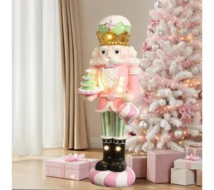 LUXEN HOME Luxenhome 4ft Lighted Nutcracker Pink Soldier W Ith Candy Tree - One-color