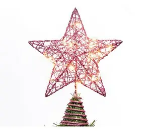 JOYFY 8-inch Christmas Pink Star Tree Topper, B Attery Powered - One-color