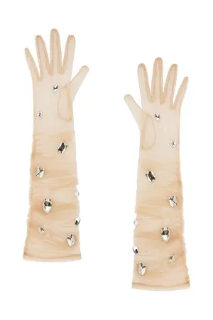 David Koma All Over Crystal Embroidered Gloves - Beige & Silver