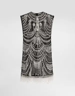 Dolce & Gabbana Short Tulle Dress With Chandelier Embroidery