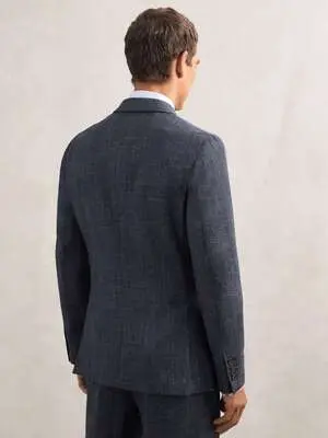 REISS Pinto Double-breasted Herringbone Blazer Tailored-fit Wool-blend - Navy