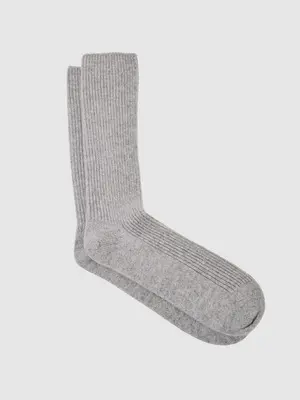 REISS Duke Atelier Cashmere Rib-knit Socks - Soft Grey