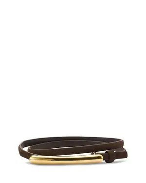 LELET NY Glossy Bar Skinny Suede Belt - Chocolate