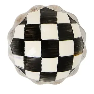MACKENZIE-CHILDS Petit Four Platinum Round Knob - Courtly Check