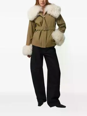 Apparis Belted Jacket With Faux Fur Trim