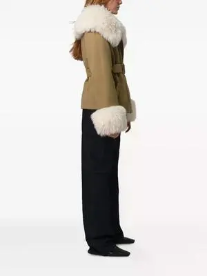 Apparis Belted Jacket With Faux Fur Trim
