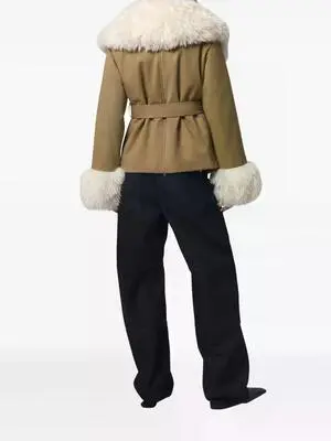 Apparis Belted Jacket With Faux Fur Trim