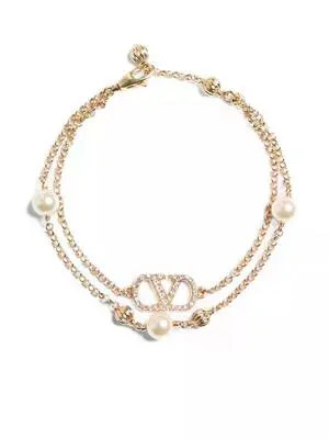 Valentino Garavani V-logo Pearl Bracelet - Gold